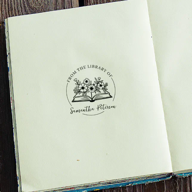 Modern Script Bookplate, Wild Flowers Book Rubber Stamp | Zazzle