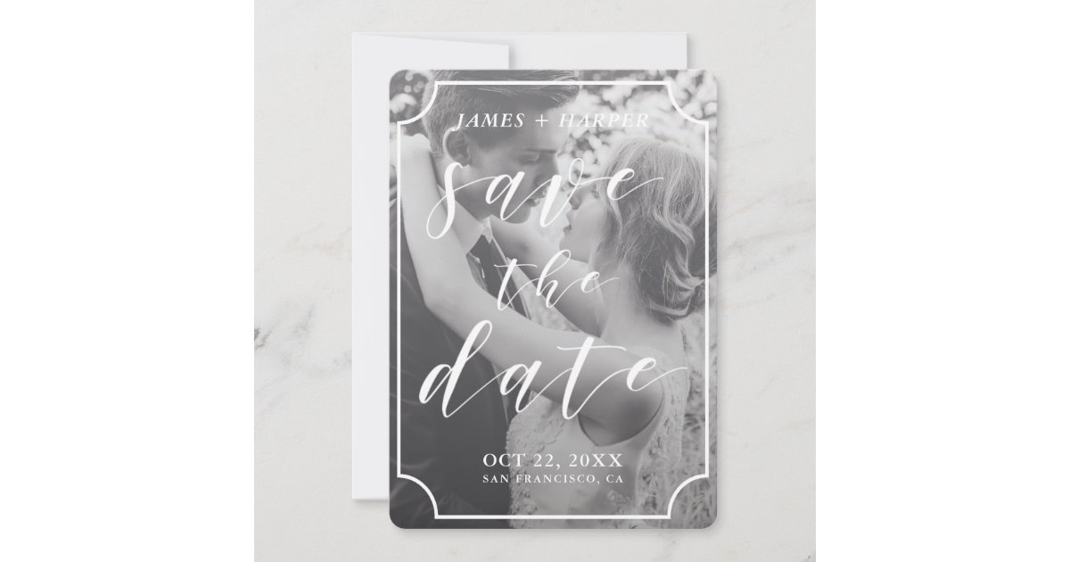 Modern Script Border | Custom Photo Save the Date | Zazzle