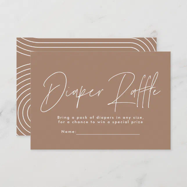 modern script brown baby shower diaper raffle thank you card | Zazzle