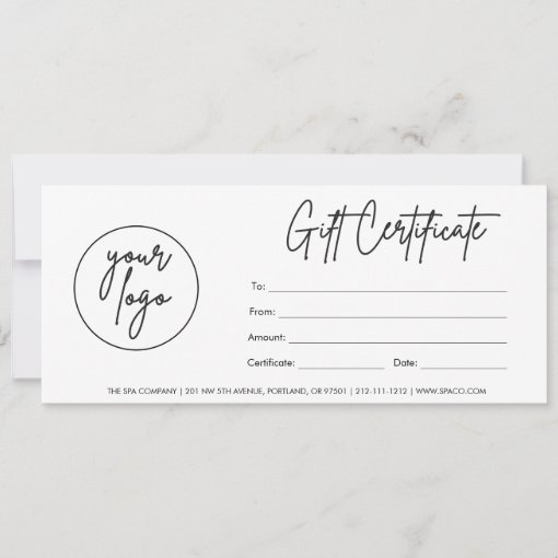 Modern Script Business Gift Certificate With Logo | Zazzle