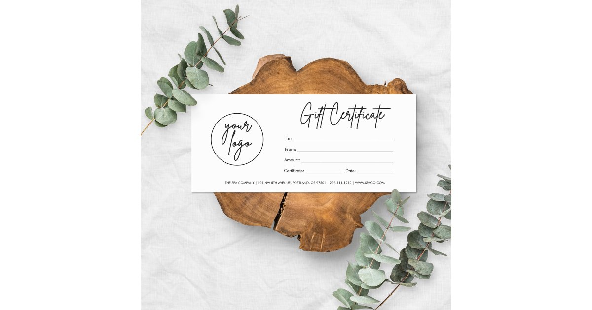 Modern Script Business Gift Certificate With Logo | Zazzle