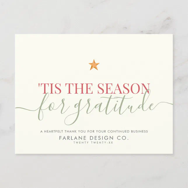 Modern Script Business Gratitude Corporate Logo Holiday Postcard | Zazzle