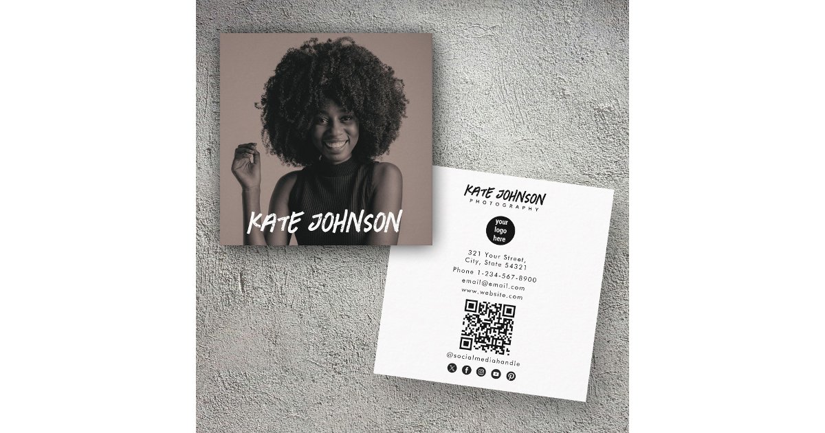 Modern Script Business Logo Photographer Photo Square Business Card ...