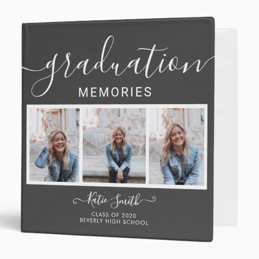 Modern Script Calligraphy 3 Photo Graduation 3 Ring Binder | Zazzle