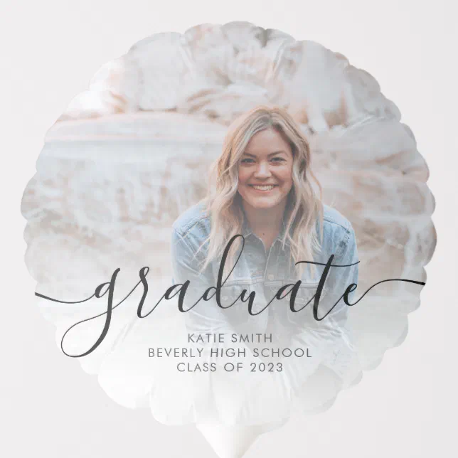 Modern Script Calligraphy Graduation Photo Overlay Balloon | Zazzle