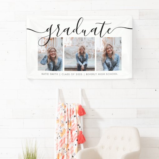 Modern Script Calligraphy Graduation Three Photo Banner | Zazzle Modern Script Calligraphy Graduation Three Photo Banner | Zazzle