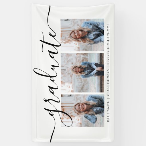 Modern Script Calligraphy Graduation Three Photo Banner | Zazzle Modern Script Calligraphy Graduation Three Photo Banner | Zazzle