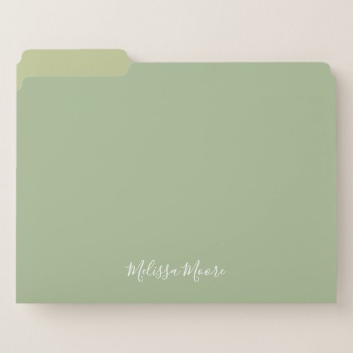 Modern Script Calligraphy Sage Green Custom Text File Folder | Zazzle