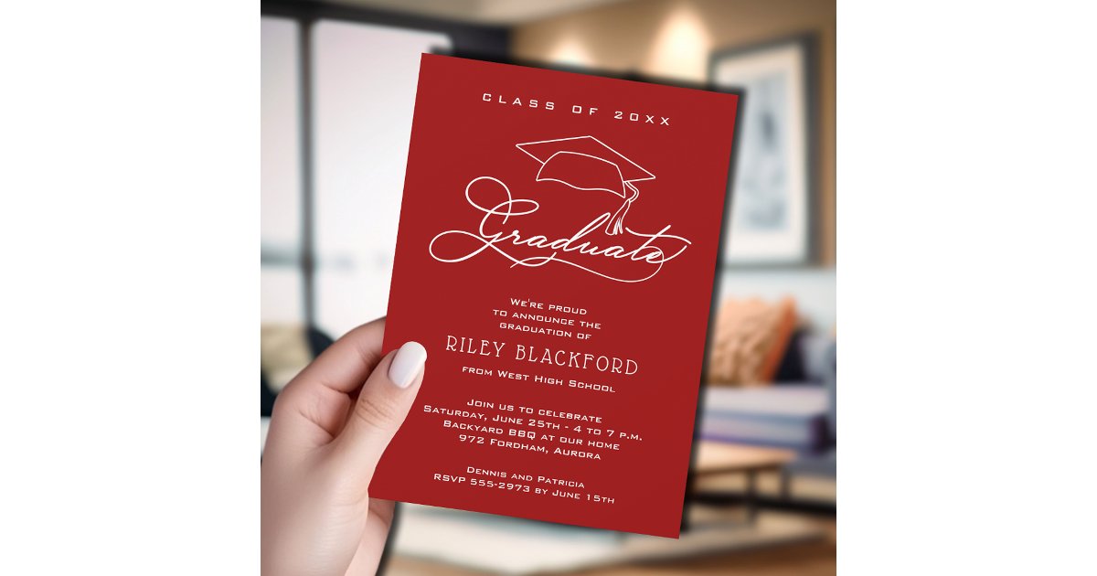 Modern Script Cardinal Red Graduation Announcement | Zazzle