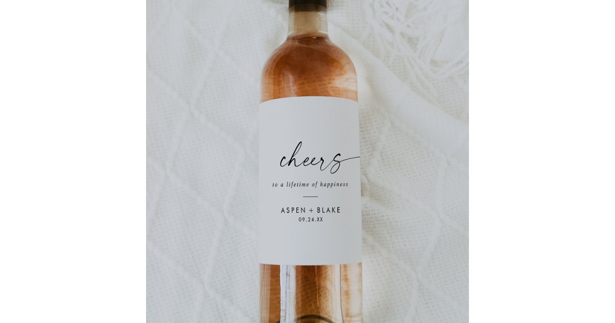 Modern Script Cheers Wedding Wine Labels | Zazzle