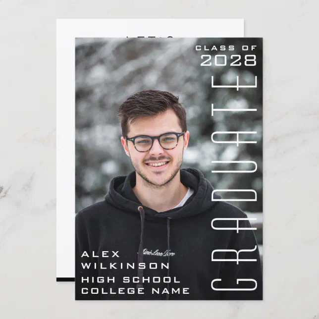 Modern Script Chic Guy Photo Trendy Graduation Invitation | Zazzle
