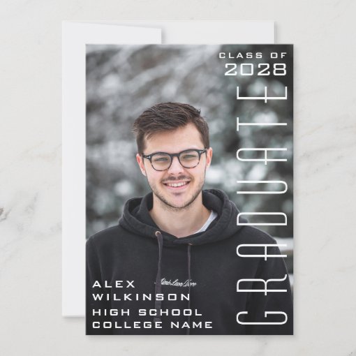 Modern Script Chic Guy Photo Trendy Graduation Invitation | Zazzle