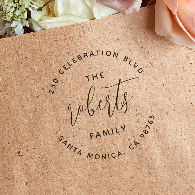 Modern Script Circular Family Name Return Address Self-inking Stamp ...