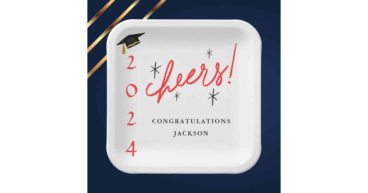 Modern Script Congratulations Grad Red and Black Paper Plates | Zazzle