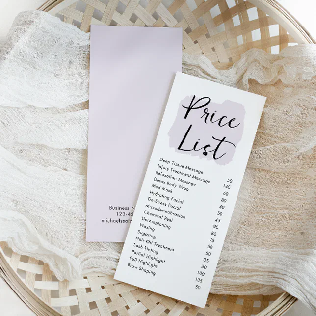 Modern Script Custom Business Price List Rack Card | Zazzle
