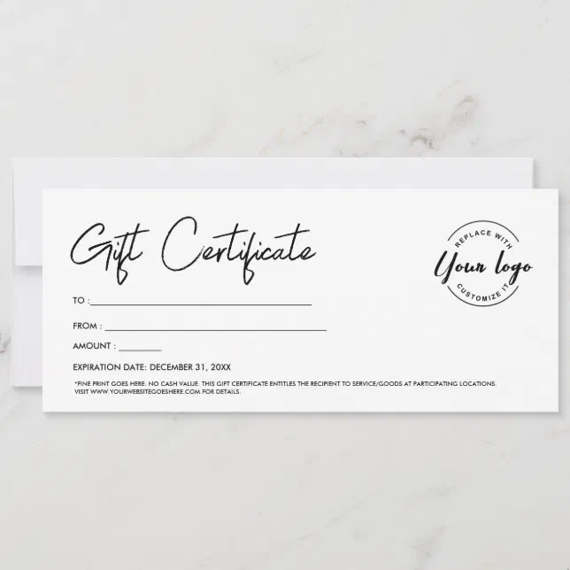 Modern Script Custom Logo Gift Certificate Invitation | Zazzle