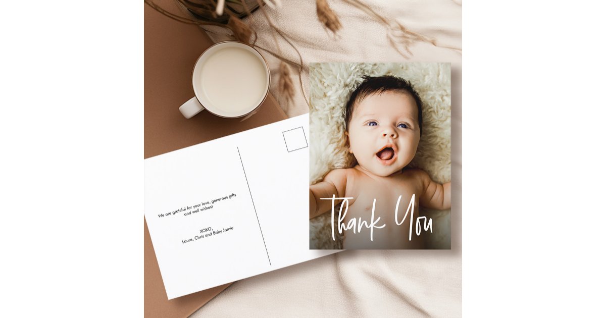 Modern Script Custom Newborn Photo Baby Shower Postcard | Zazzle