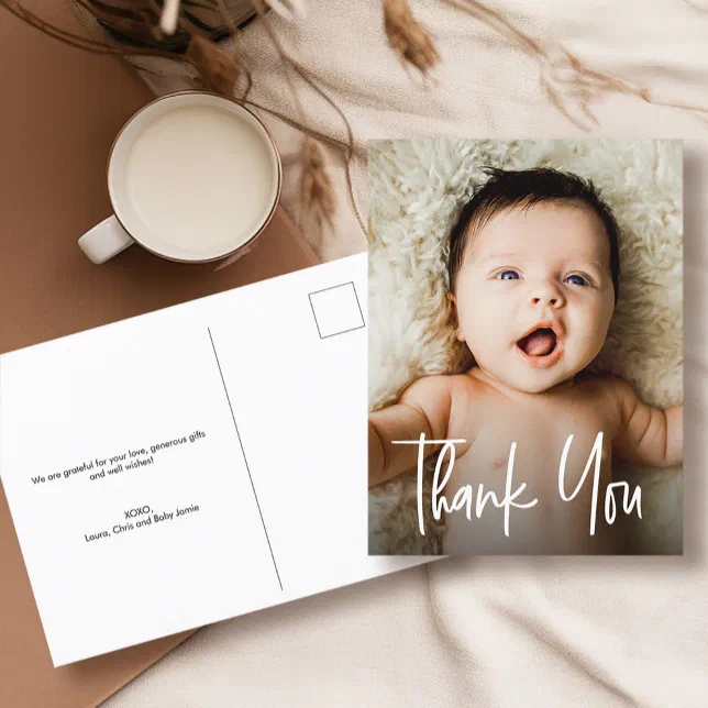 Modern Script Custom Newborn Photo Baby Shower Postcard | Zazzle