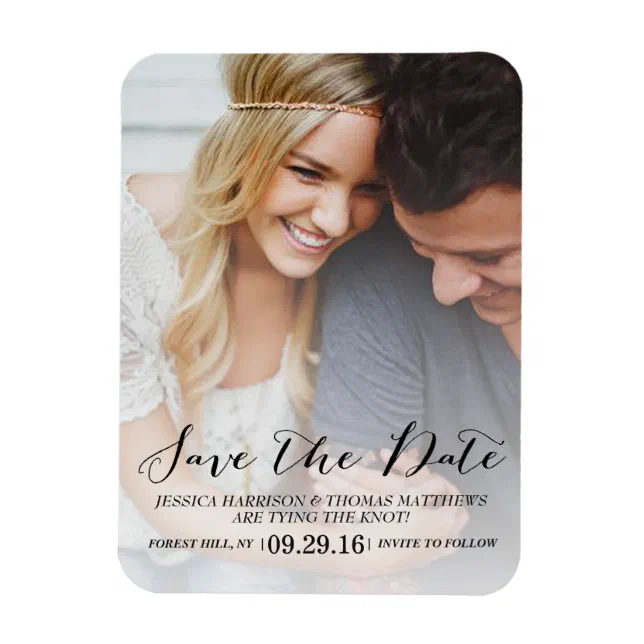 Modern Script | Custom Photo Save The Date Magnet | Zazzle