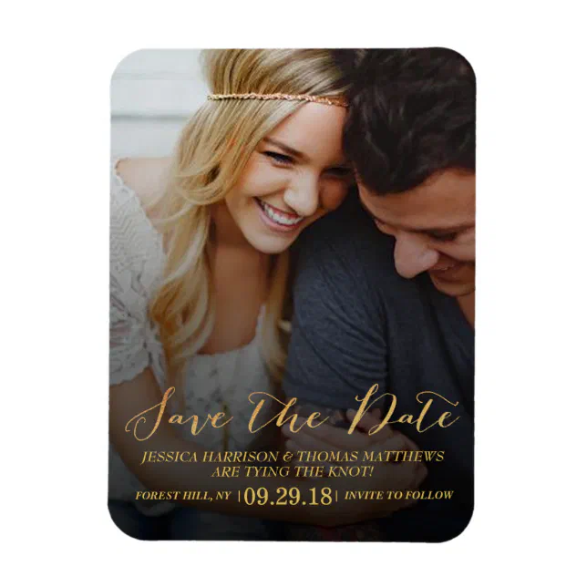 Modern Script | Custom Photo Save The Date Magnet | Zazzle