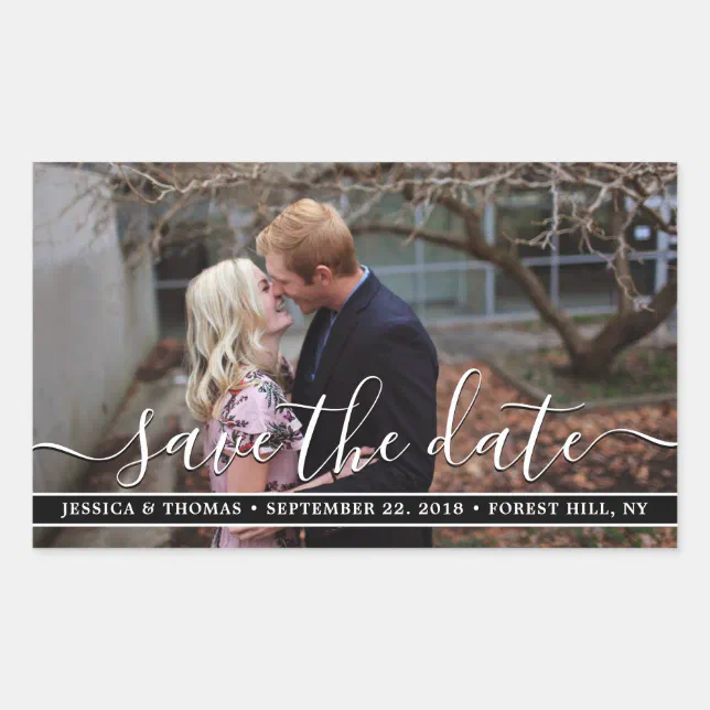 Modern Script | Custom Photo Save The Date Rectangular Sticker | Zazzle