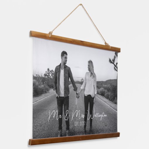 Modern Script Custom Wedding Photo Keepsake Hanging Tapestry | Zazzle