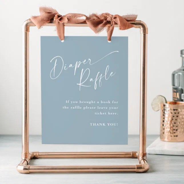 Modern Script Diaper Raffle Blue Baby Shower Poster | Zazzle