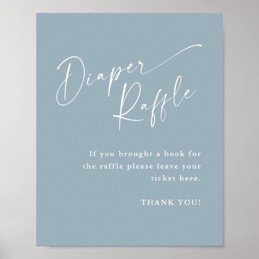 Modern Script Diaper Raffle Blue Baby Shower Poster | Zazzle