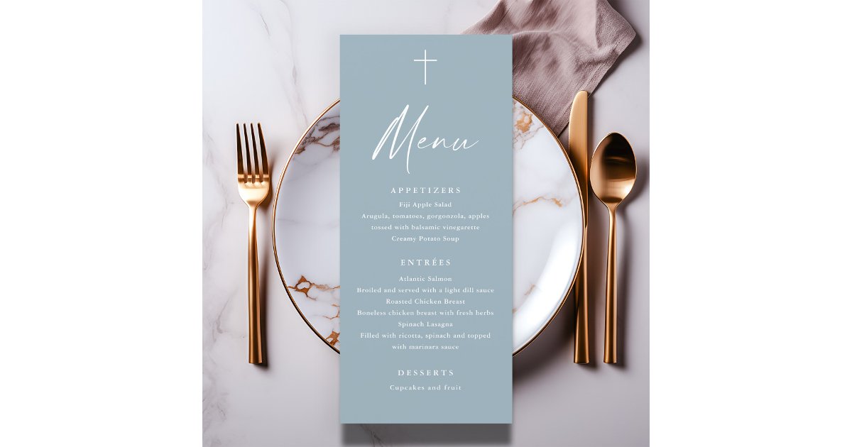 Modern Script Dusty Blue Baptism Menu | Zazzle
