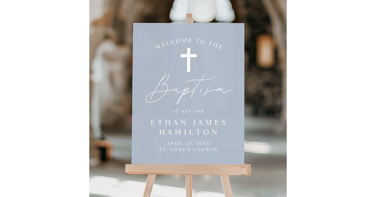 Modern Script Dusty Blue Baptism Welcome Acrylic Sign | Zazzle