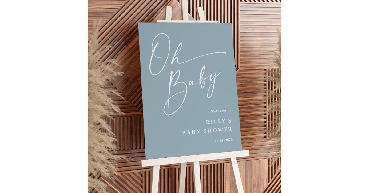Modern Script Dusty Blue Boy Baby Shower Welcome Foam Board | Zazzle
