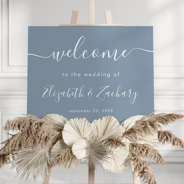 Modern Script Dusty Blue Wedding Welcome Foam Board | Zazzle