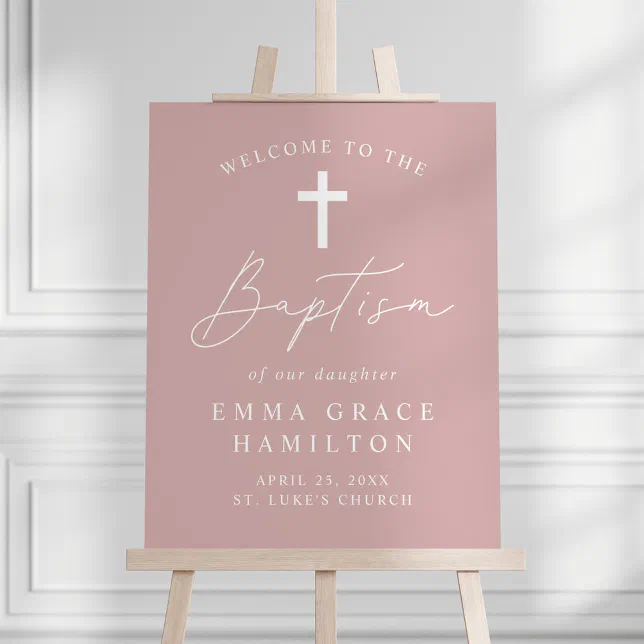 Modern Script Dusty Rose Baptism Welcome Foam Board | Zazzle