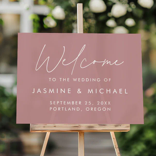 Modern Script Dusty Rose Wedding Welcome Acrylic Sign | Zazzle