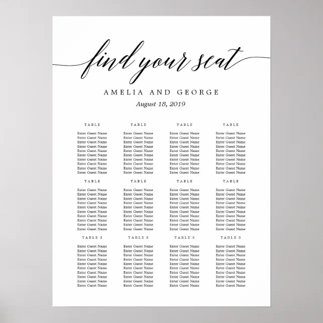 Modern Script EDITABLE COLOR Seating Chart Poster | Zazzle