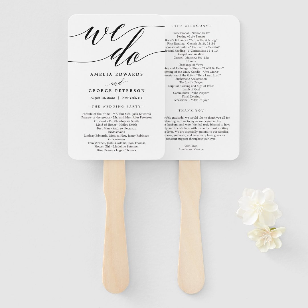 Modern Script EDITABLE COLOR Wedding Program Hand Fan | Zazzle