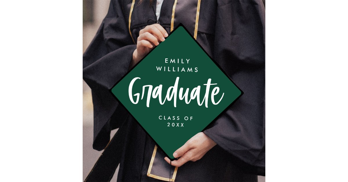 Modern Script Editable Colors Graduate White Green Graduation Cap ...