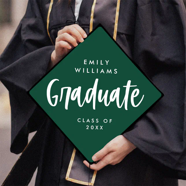 Modern Script Editable Colors Graduate White Green Graduation Cap ...