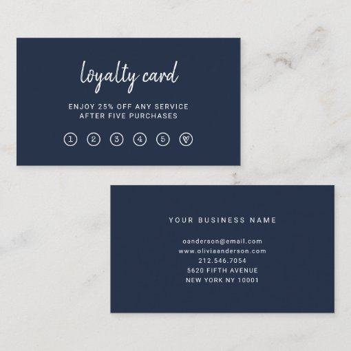 Modern Script | Elegant and Simple Navy Blue Loyalty Card | Zazzle