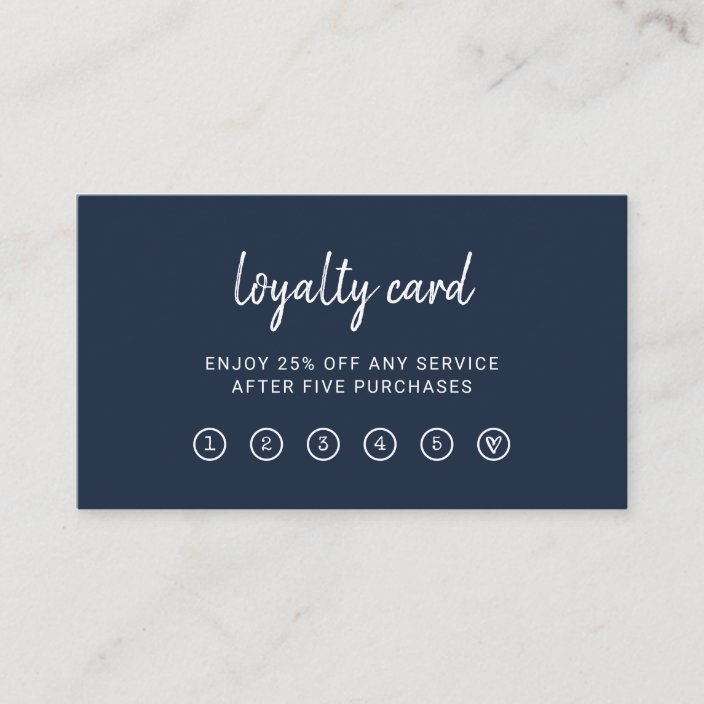 Modern Script | Elegant and Simple Navy Blue Loyalty Card | Zazzle.com