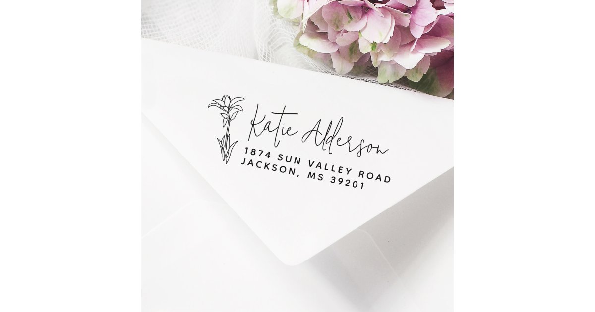 Modern Script Elegant Flower Name Return Address Self-inking Stamp | Zazzle
