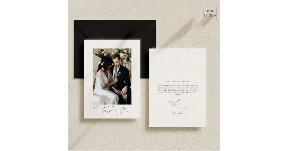 Modern Script Elegant Wedding Photo Thank You Card | Zazzle