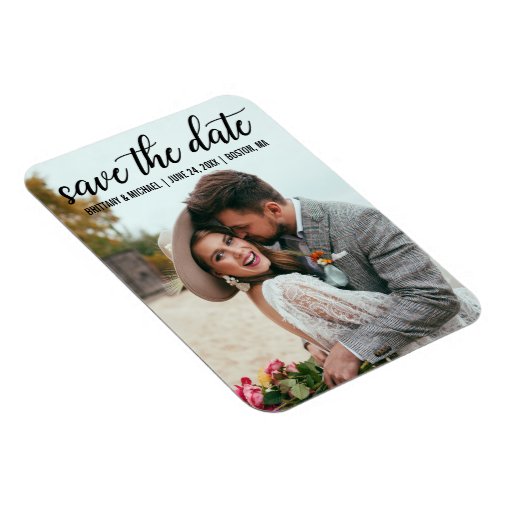 Modern Script Engagement Save The Date Photo BT Magnet | Zazzle