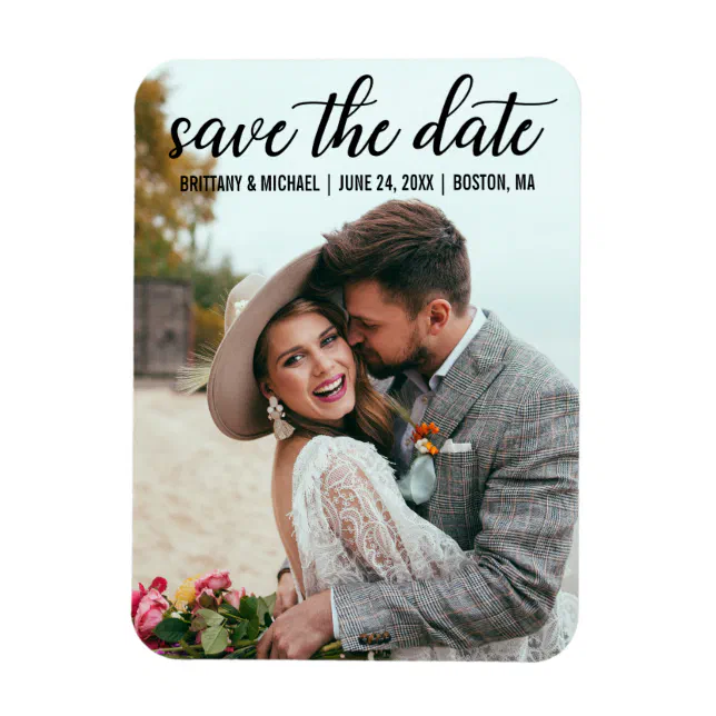 Modern Script Engagement Save The Date Photo BT Magnet | Zazzle