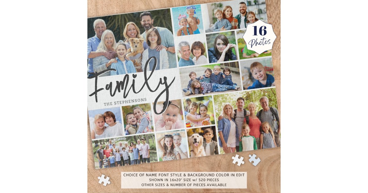 Modern Script FAMILY 16 Photo Collage Jigsaw Puzzle | Zazzle