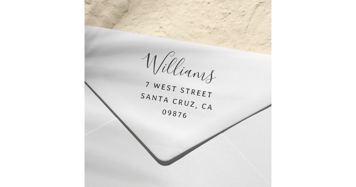 Modern Script Family Name Return Address Rubber Stamp | Zazzle