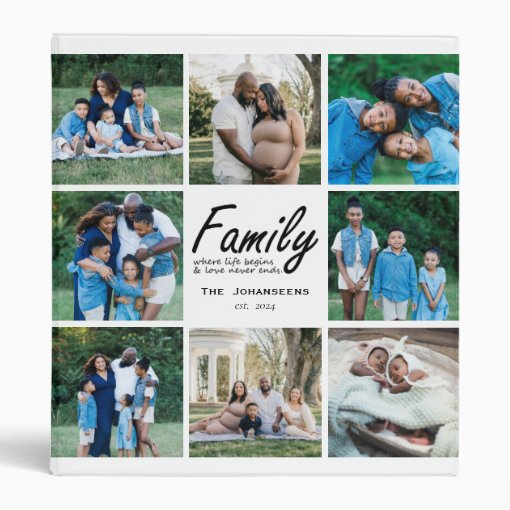 Modern Script Family Photo Collage Album Scrapbook 3 Ring Binder | Zazzle