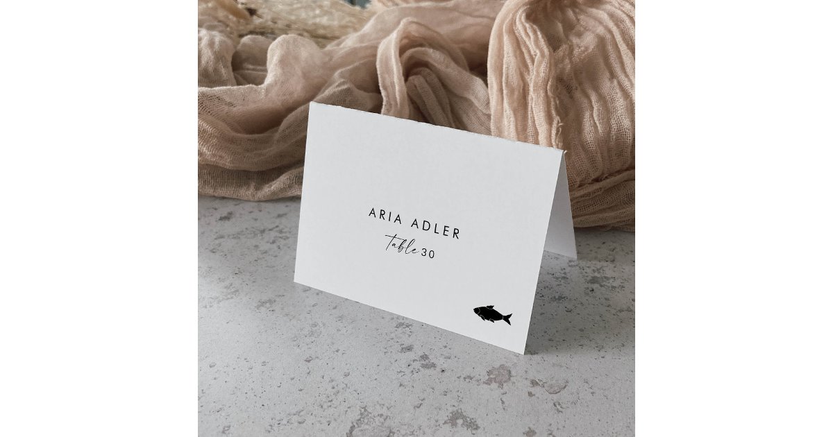 Modern Script Fish Menu Option Place Cards | Zazzle