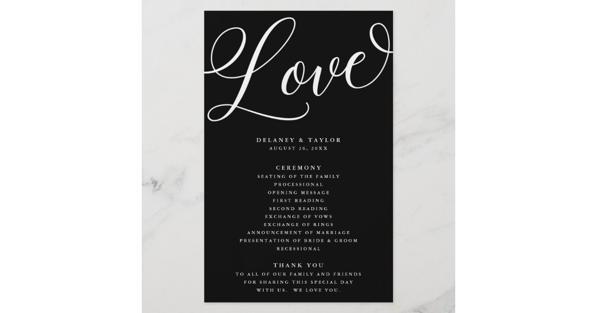 Modern Script Flourish, Black Paper Program | Zazzle