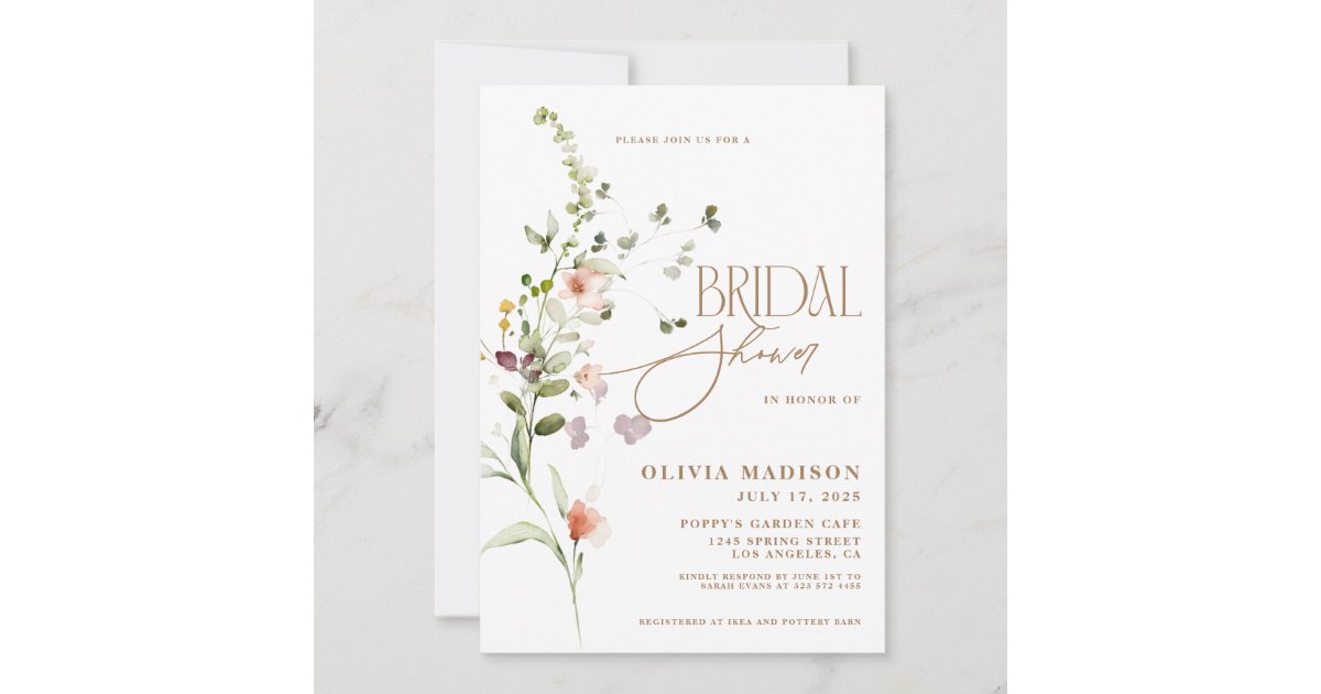 Modern Script Flower Garden Bridal Shower Invitation | Zazzle